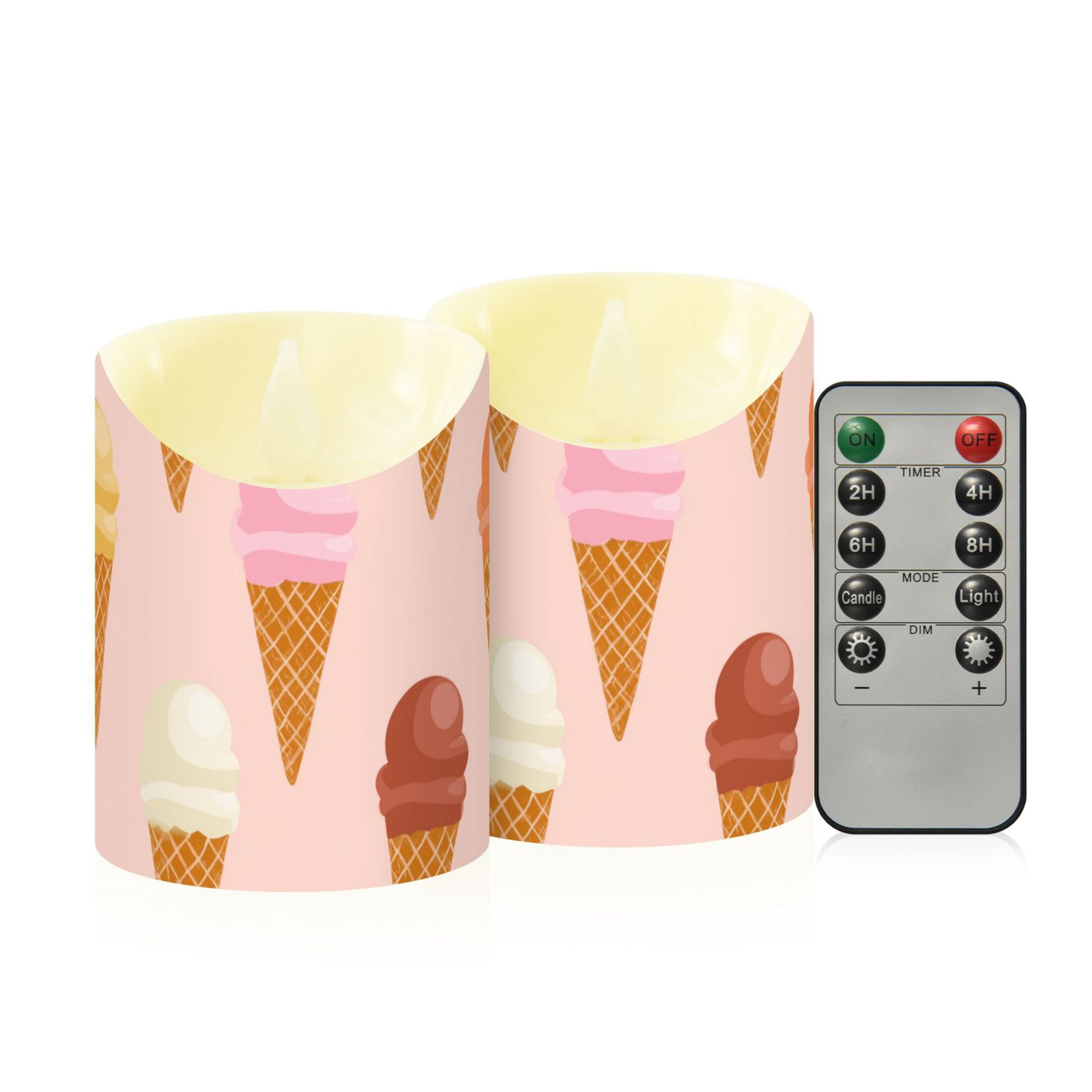 Cute Ice Cream on Pink Background Flickering Flameless Candles with ...