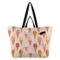 Cute Ice Cream on Pink Background Foldable Canvas Tote Bags Reusable ...