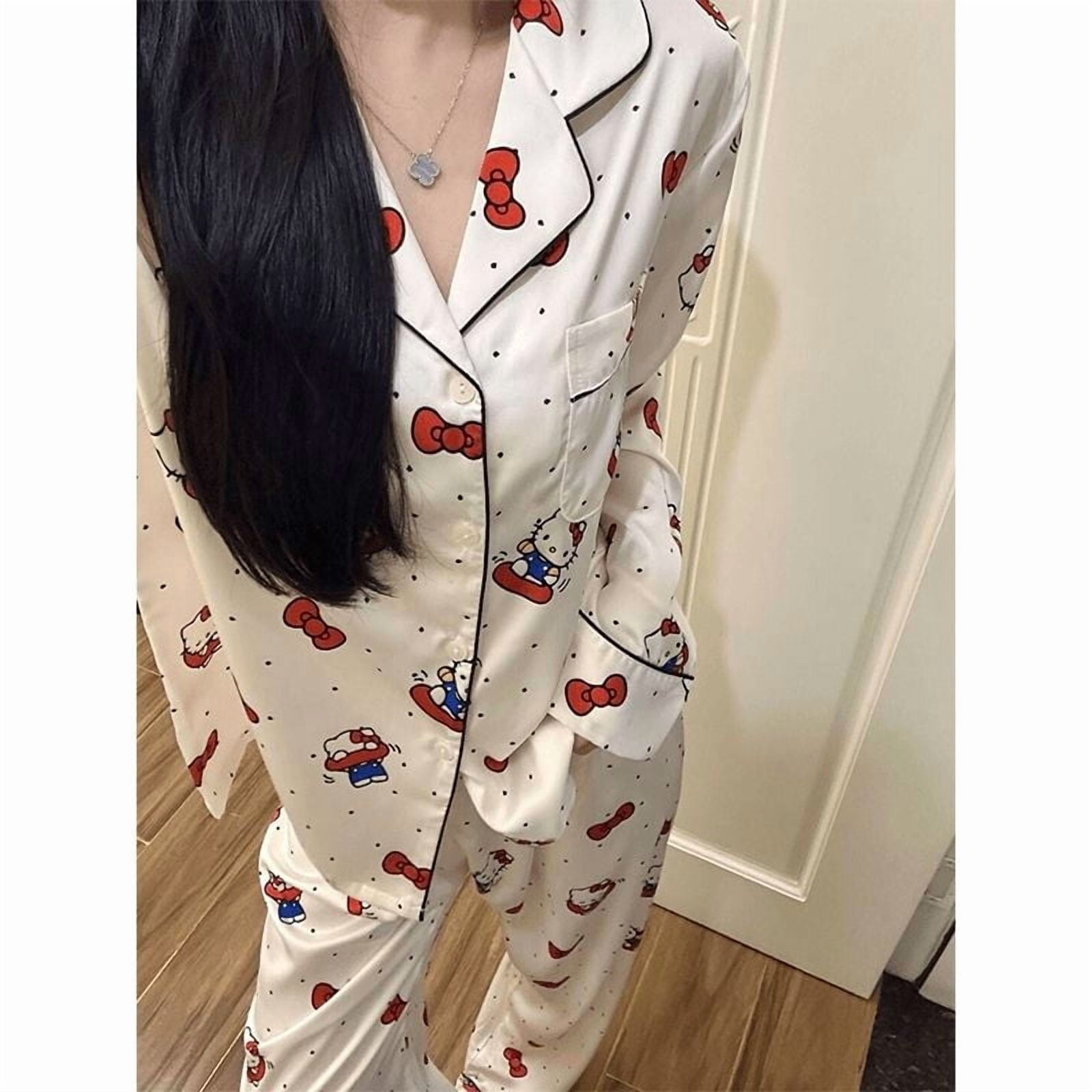 Cute Ice Silk Printing Cartoon Kawaii Pajamas Summer Long Sleeves ...