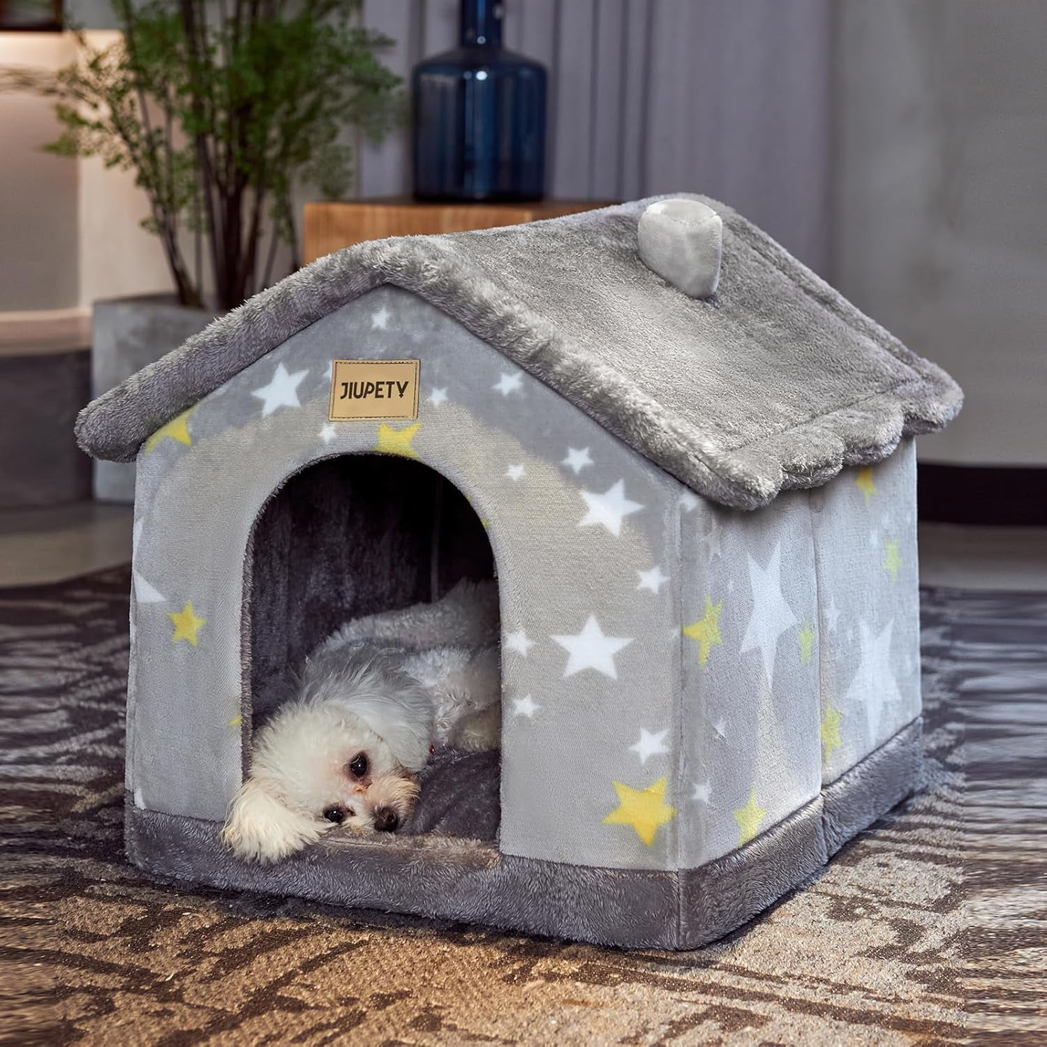 Cute Indoor Dog Houses, Dog Bed with Cover Cave, M Size Up to 15 Lbs ...