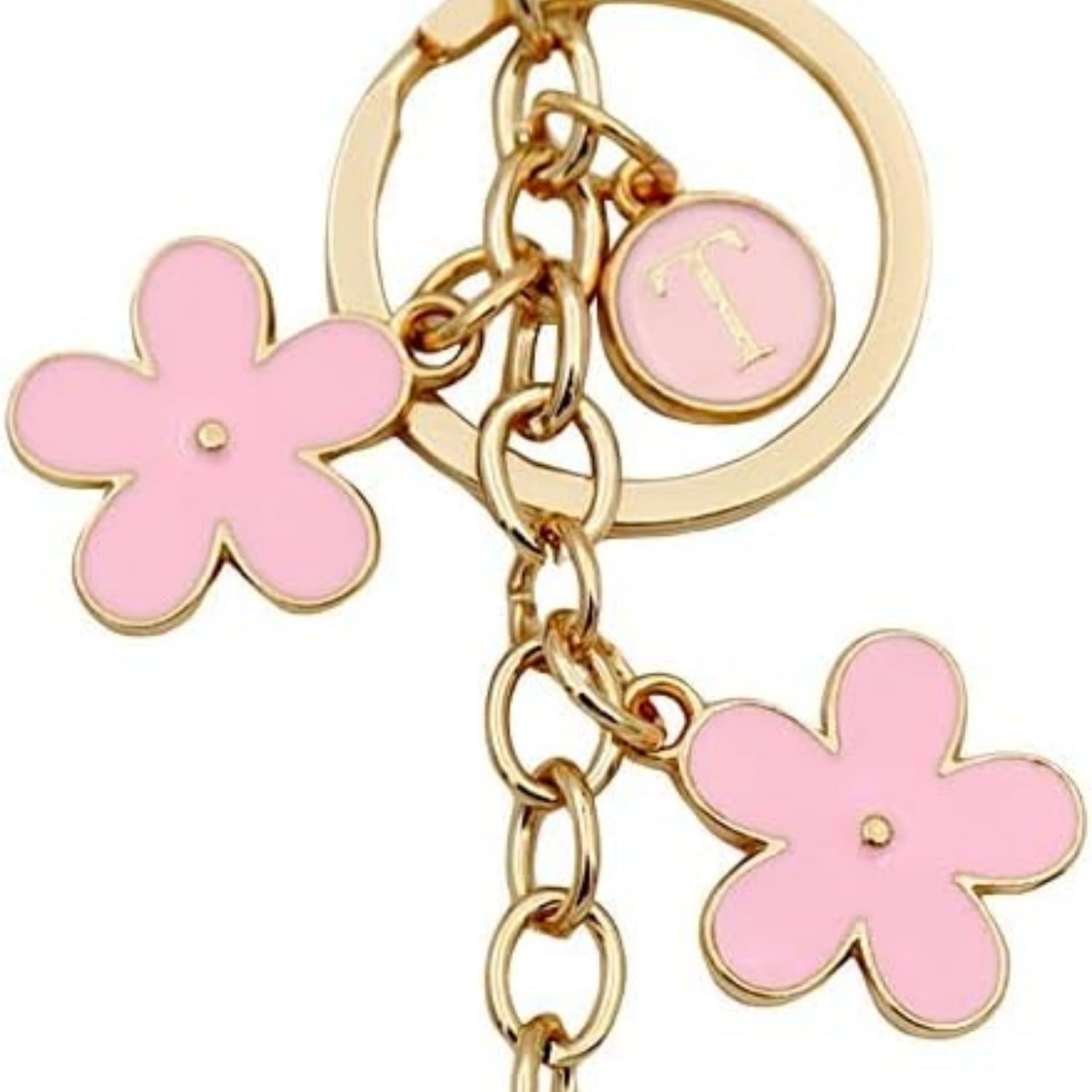Cute Initial Letter Keyring for Women Girls Nice Flower Keychains for ...