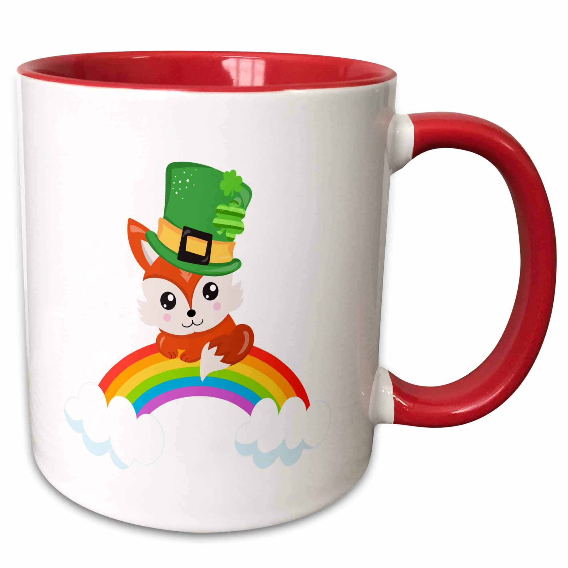 3drose, Cute Irish Fox in a Green Top Hat Sitting on a Rainbow ...