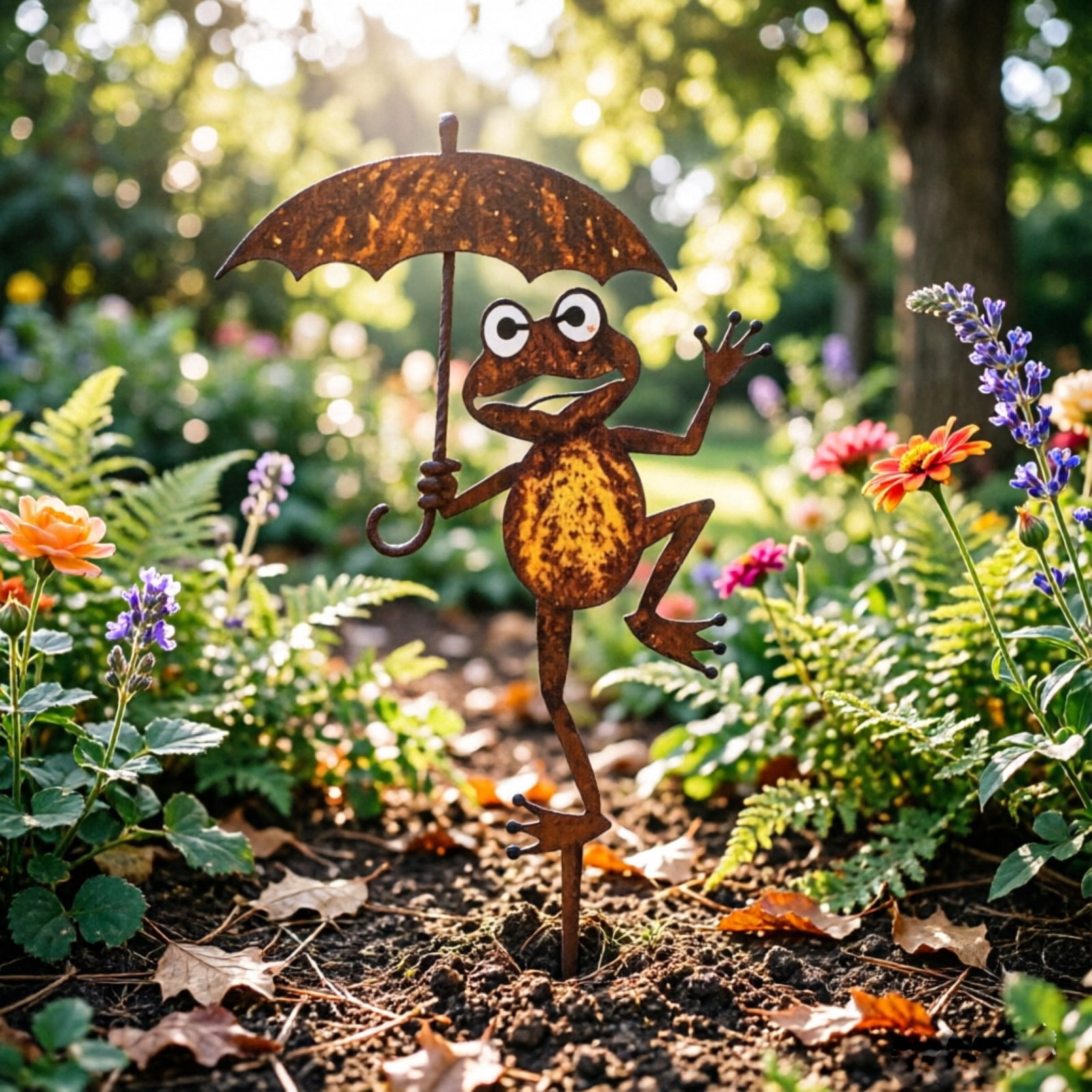 Cute Iron Frog Garden Stake Sign with Umbrella, Handcrafted Metal Yard ...