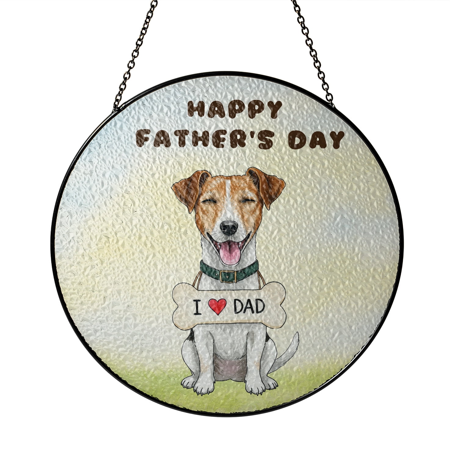 Cute Jack Russell Terrier Loves Dad Happy Father's Day Stained Glass Suncatcher Parson Jack Dog ...