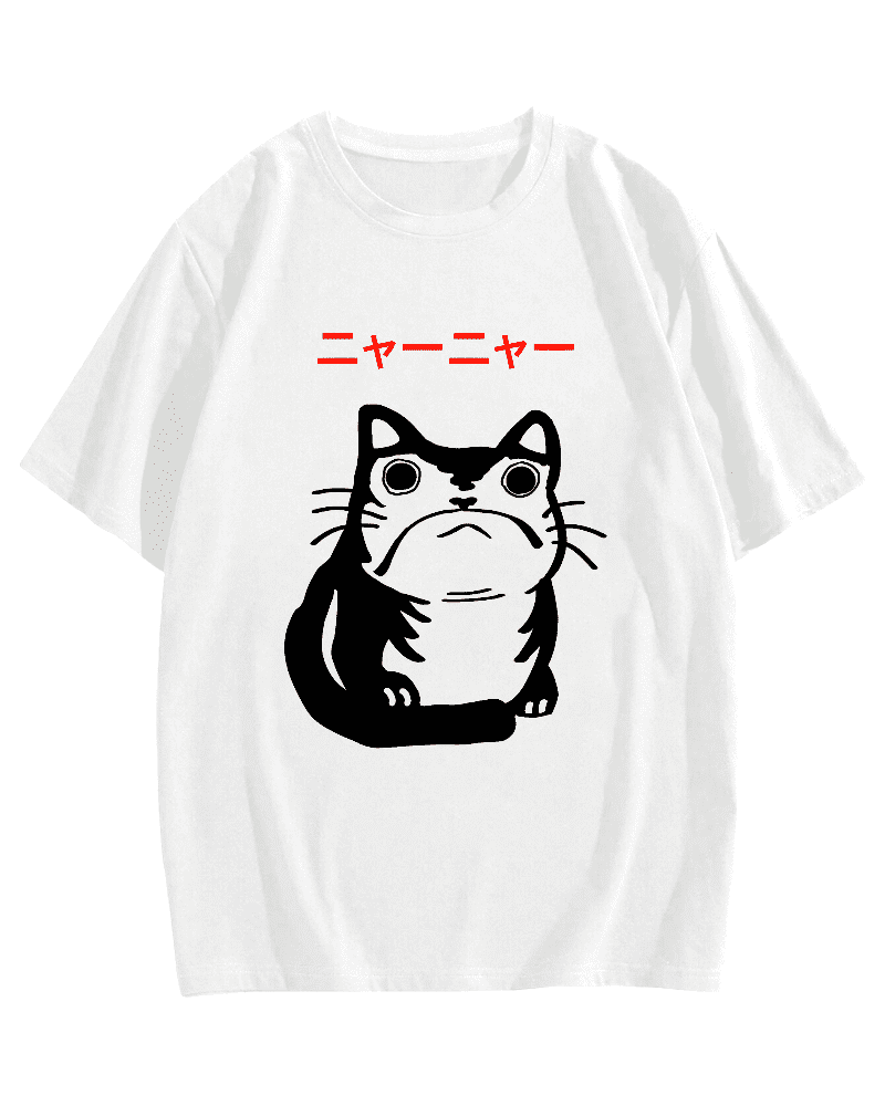 Cute Japanese Cat Cotton casual T-shirt - Walmart.com