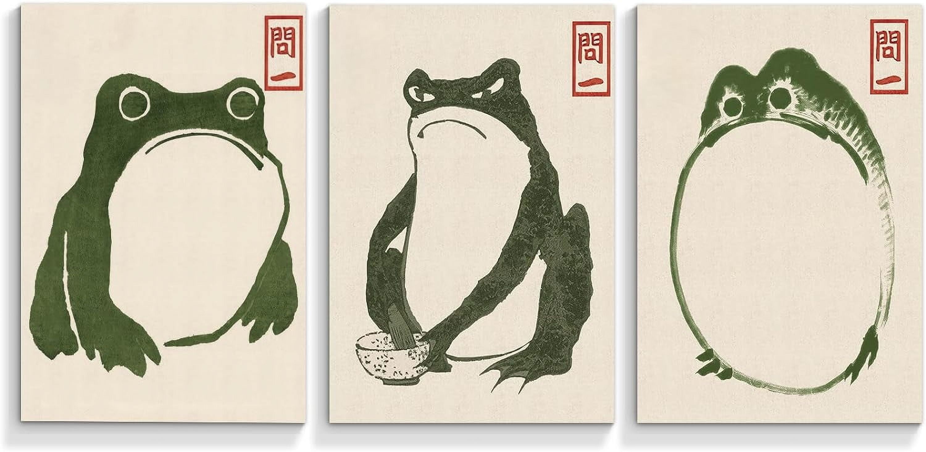 Cute Japanese Frog Canvas Wall Art 3pcs 12x16in, Funny Vintage ...