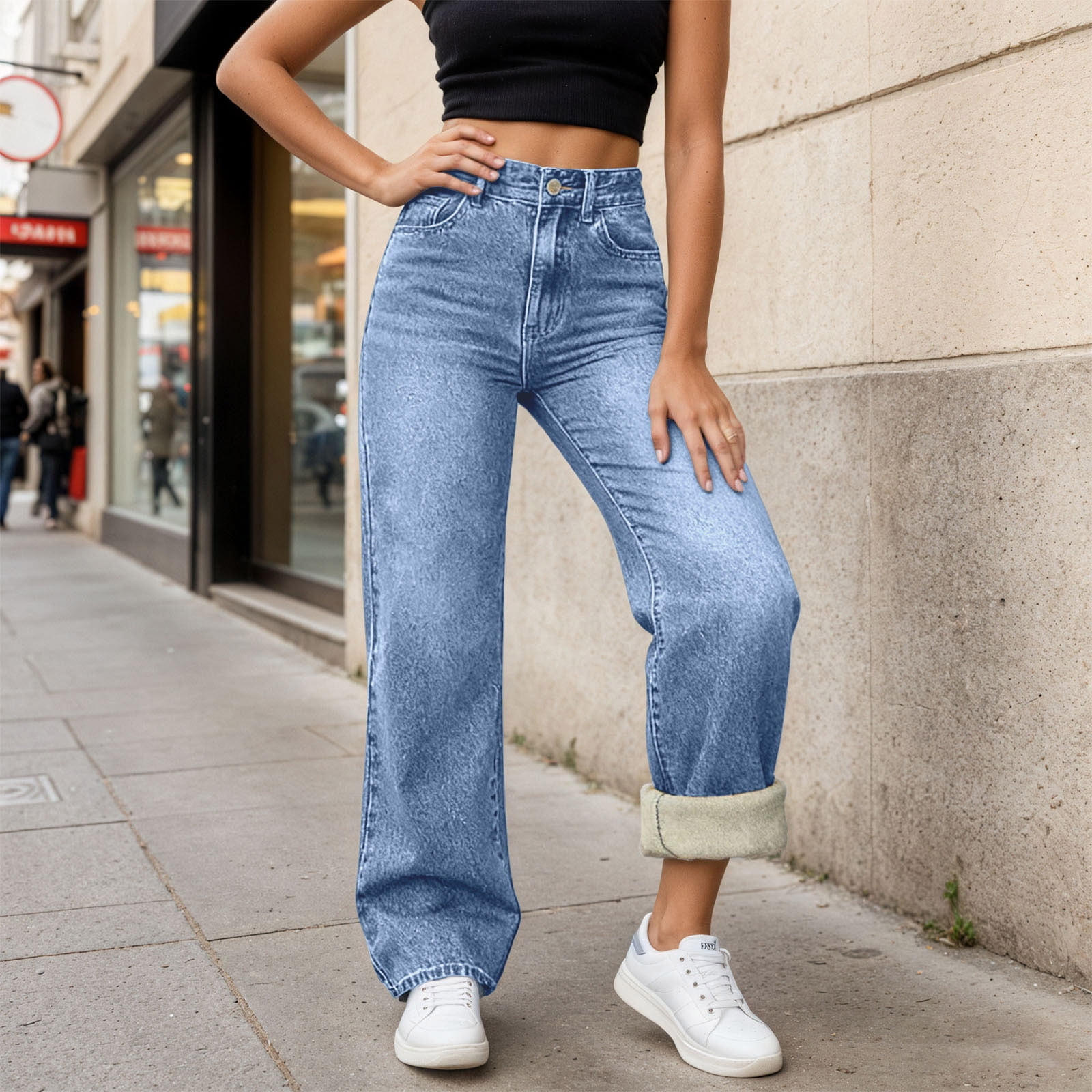 Cute Jeans for Women High Waisted Lined Jeans Straight Jeans Baggy ...