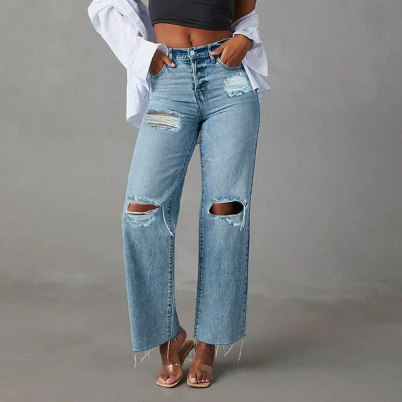 Cute Jeans for Women High Waisted Ripped Jeans Straight Leg Jeans for ...