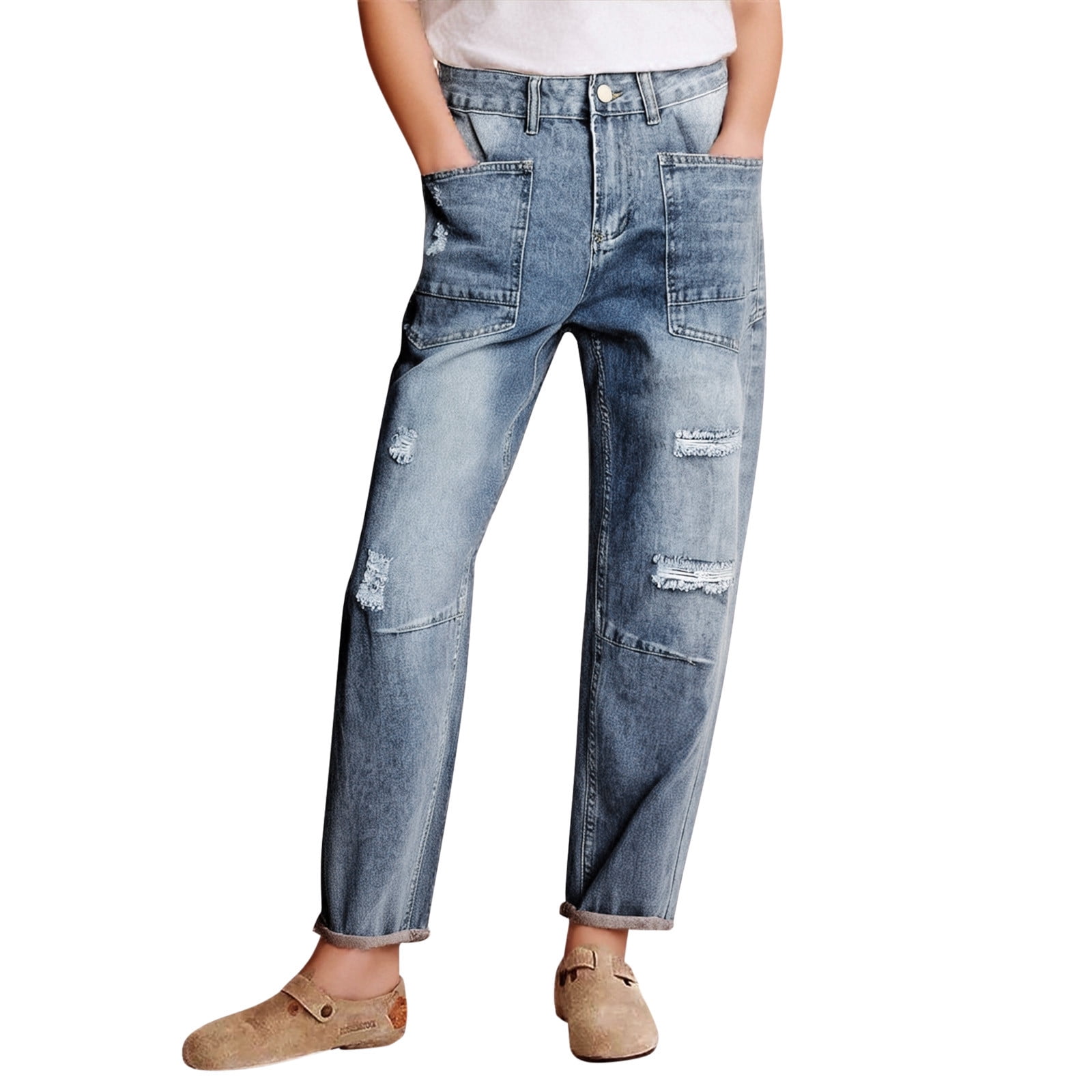 Cute Jeans for Women High Waisted Ripped Pants Straight Jeans Baggy ...