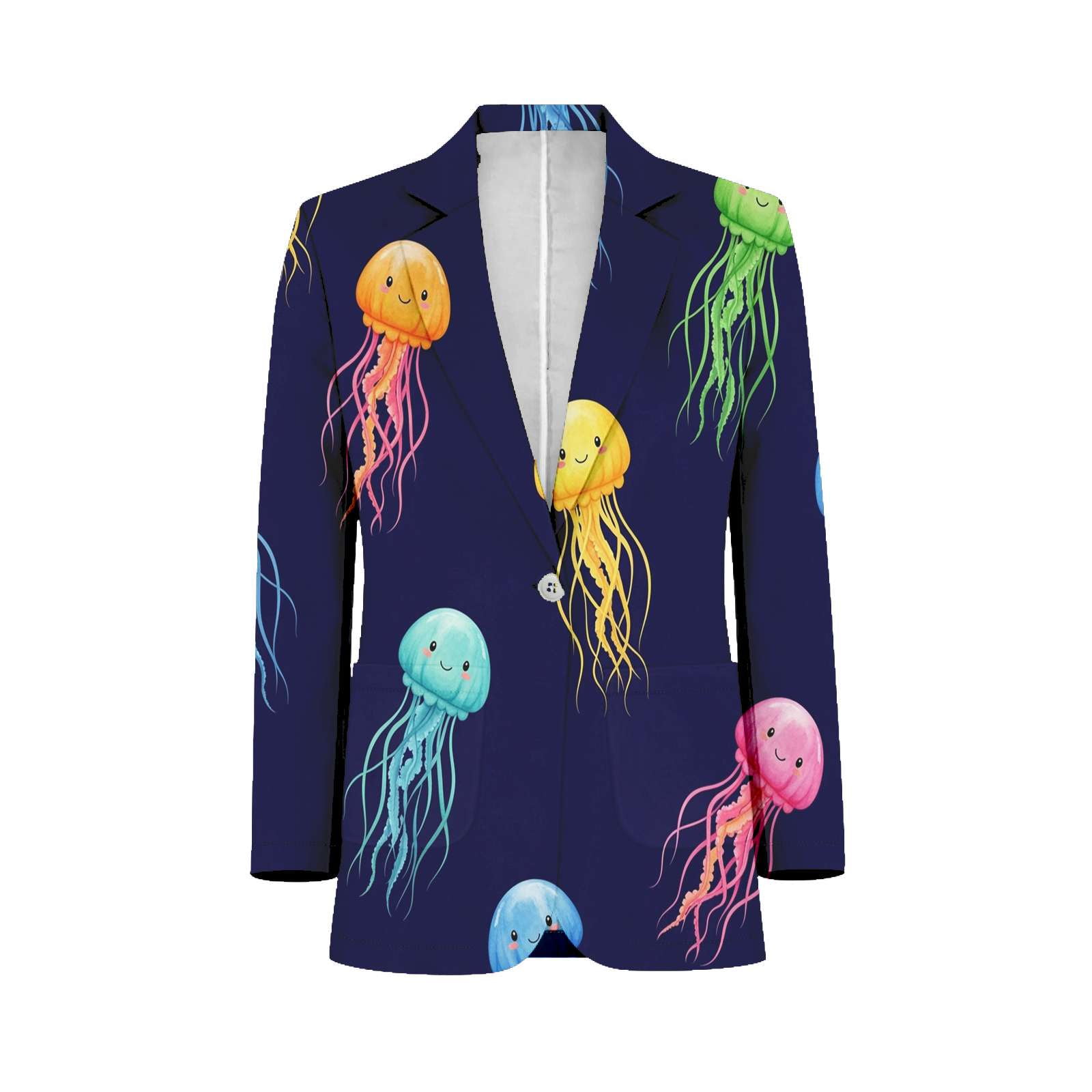 Cute Jellyfish Pattern Mens Suits Shawl Collar Slim Fit Suit Mens Groom ...