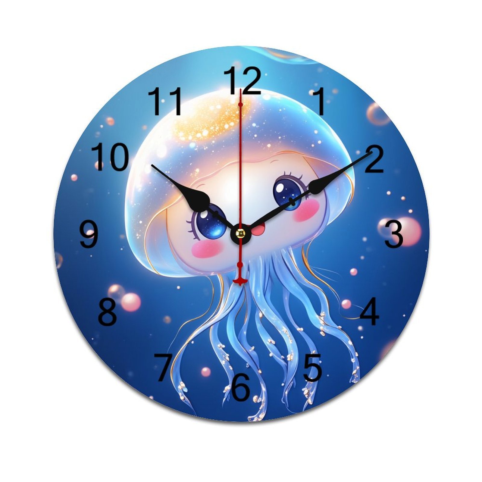 Cute Jellyfish Underwater-1 Word Saying Big Wall Clock Home Decor Art ...