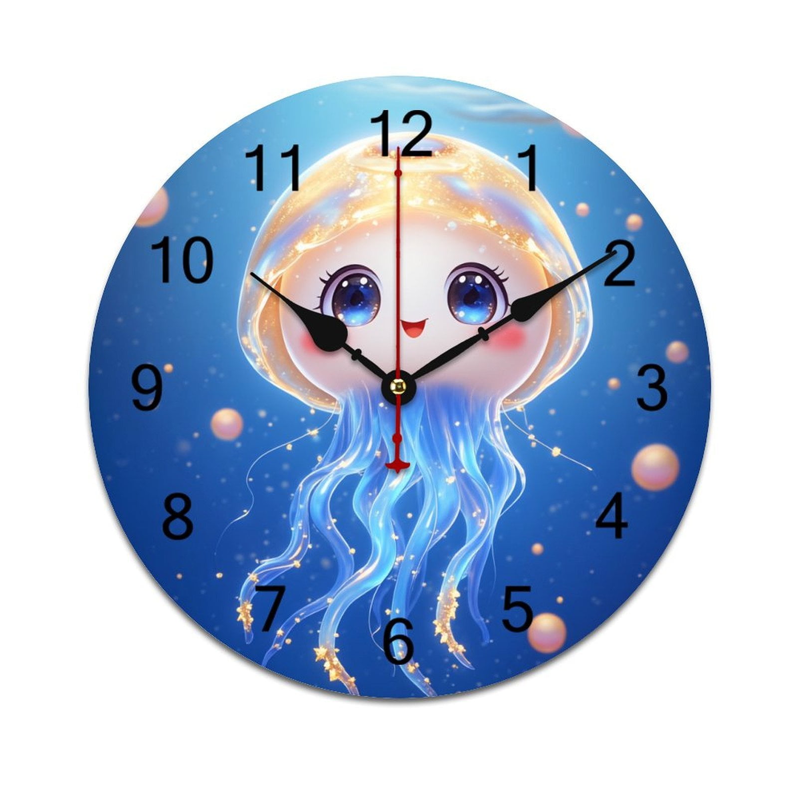 Cute Jellyfish Underwater-2 Word Saying Big Wall Clock Home Decor Art ...