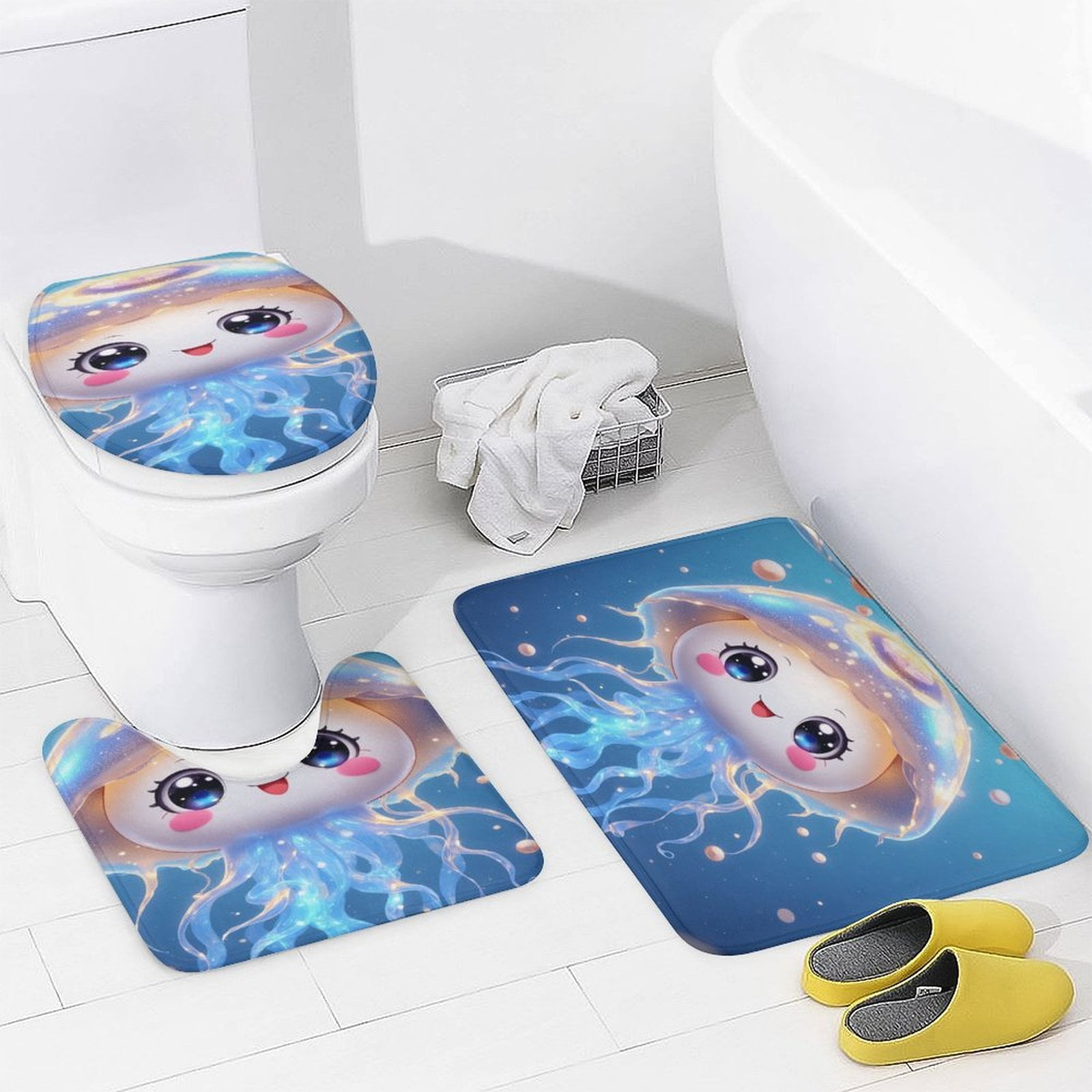 Cute Jellyfish Underwater Bathroom Rugs Sets 3 Piece Toilet Lid Cover ...