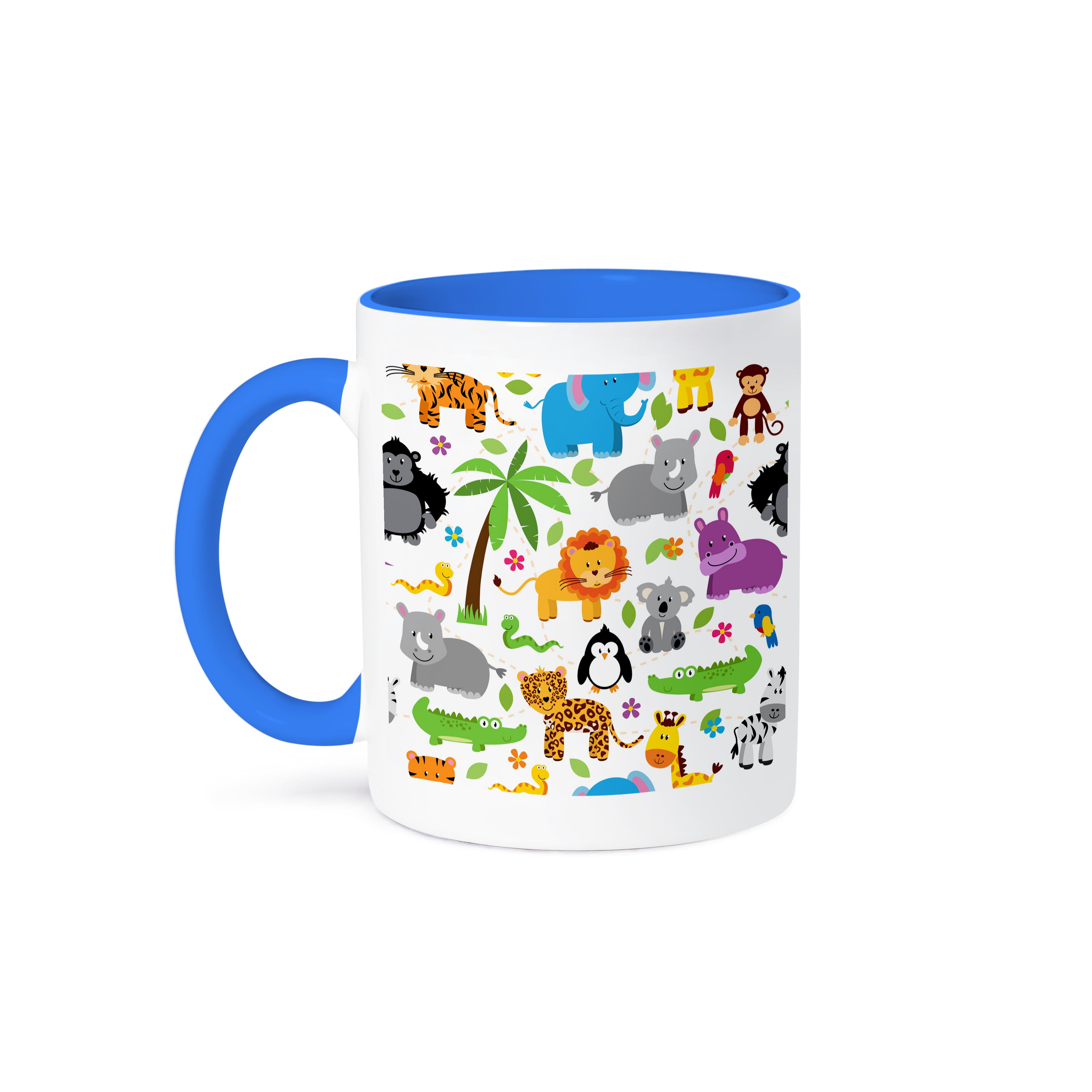 3dRose, Cute Jungle Animals Scattered On A White Background, 15oz Two-Tone Blue Mug - Walmart.com
