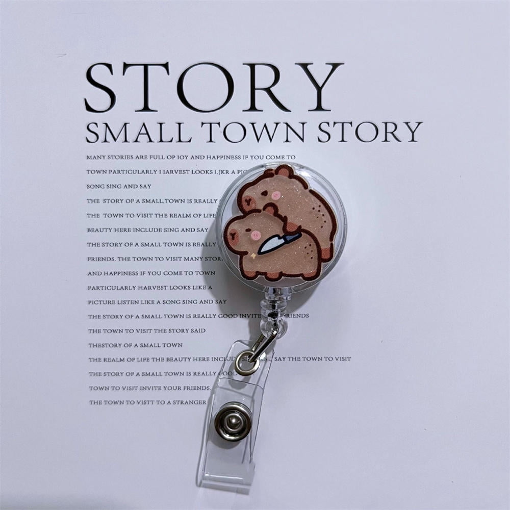 Cute Kapibala Acrylic Badge Reel Holder Retractable Alligator Clip ID ...