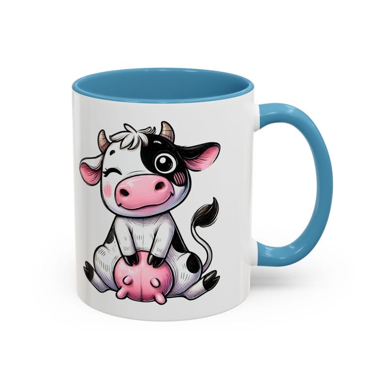 Cute KawaI1I Cow Mug, Adorable Winking C1Artoon Cow with Pink Udder ...