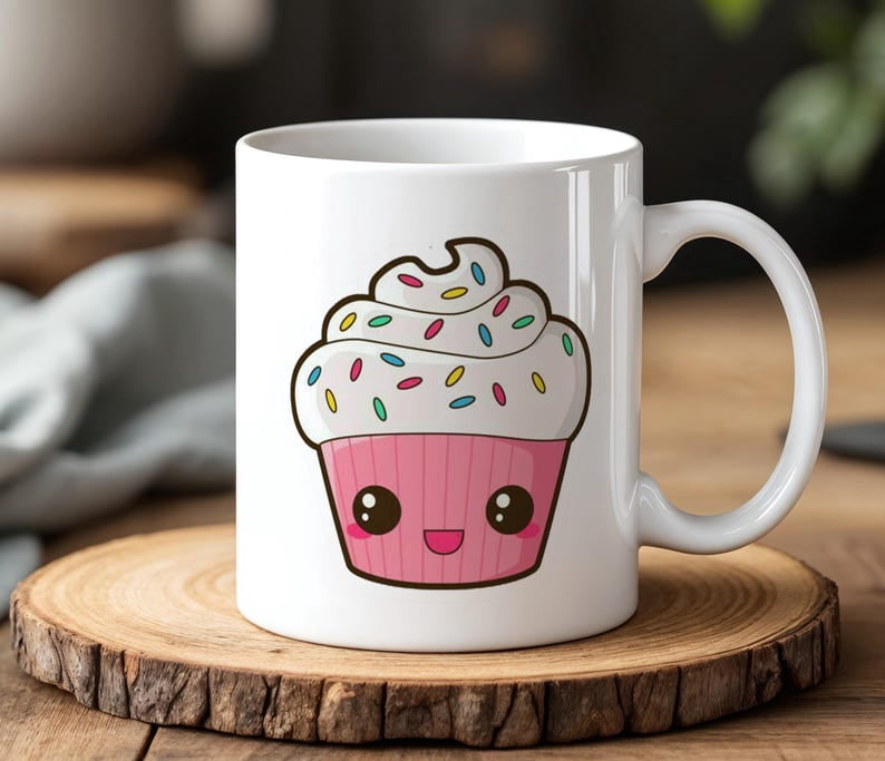Cute KawaI1I CupC1Ake Mug Adorable Pink Coffee Cup with S1Miling ...