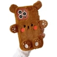 Cute Kawaii 3D Bear Furry Warm Plush Compatible with iPhone Case (Brown ...
