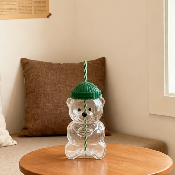 Cute Kawaii Bear Glass Cold Cup, 20oz Bear Sippy Cup with Lid and Straw ...
