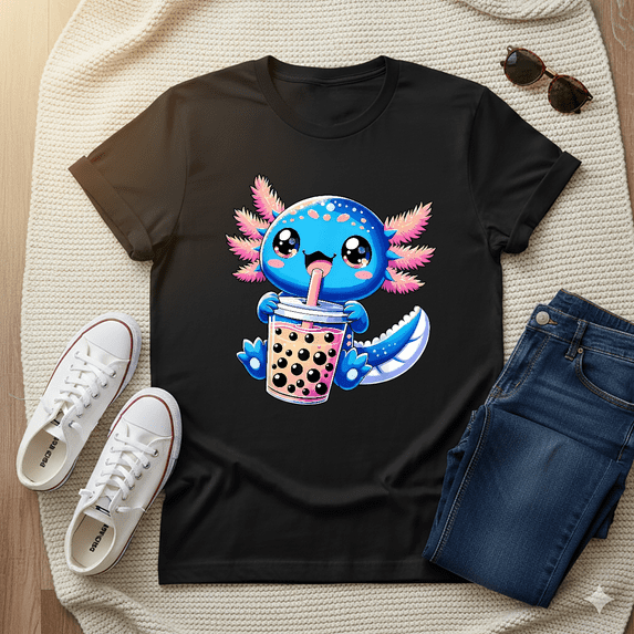 Cute Kawaii Blue Axolotl Bubble Boba Tea Sweet Cartoon Graphic Unisex T ...