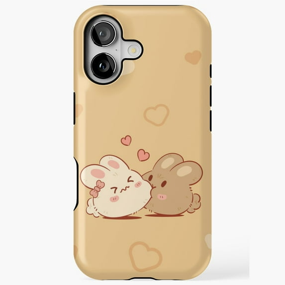 Cute Kawaii Bunny Kisses Brown Art iPhone Case 17 16 15 14 13 12 11 Pro ...