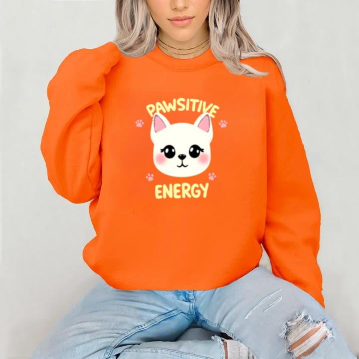Cute Kawaii Cat Pawsitive Energy Wholesome Feline Sweatshirt, up to ...