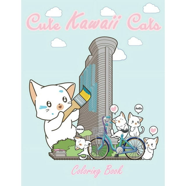 Cute Kawaii Cats Coloring Book: Cute Japanese Style Coloring Pages for ...