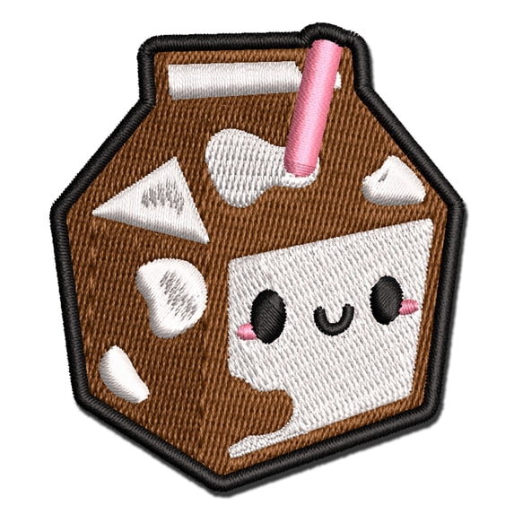 Cute Kawaii Chocolate Milk Carton Applique Multi-Color Embroidered Iron ...