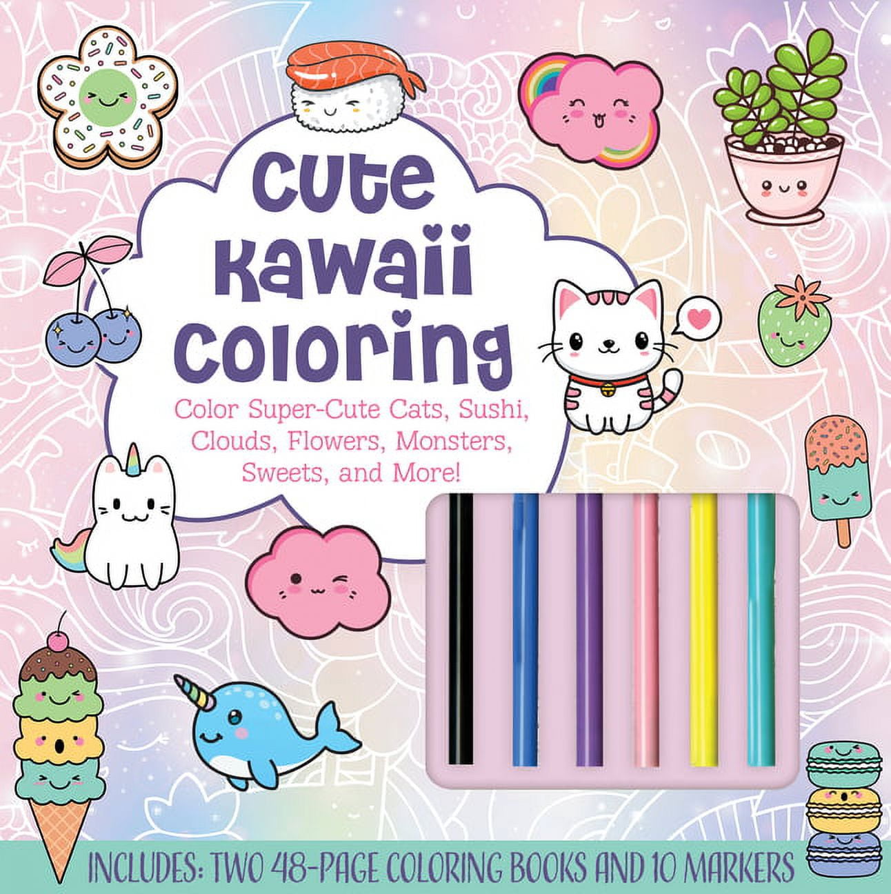 Cute Kawaii Coloring Kit : Color Super-Cute Cats, Sushi, Clouds ...