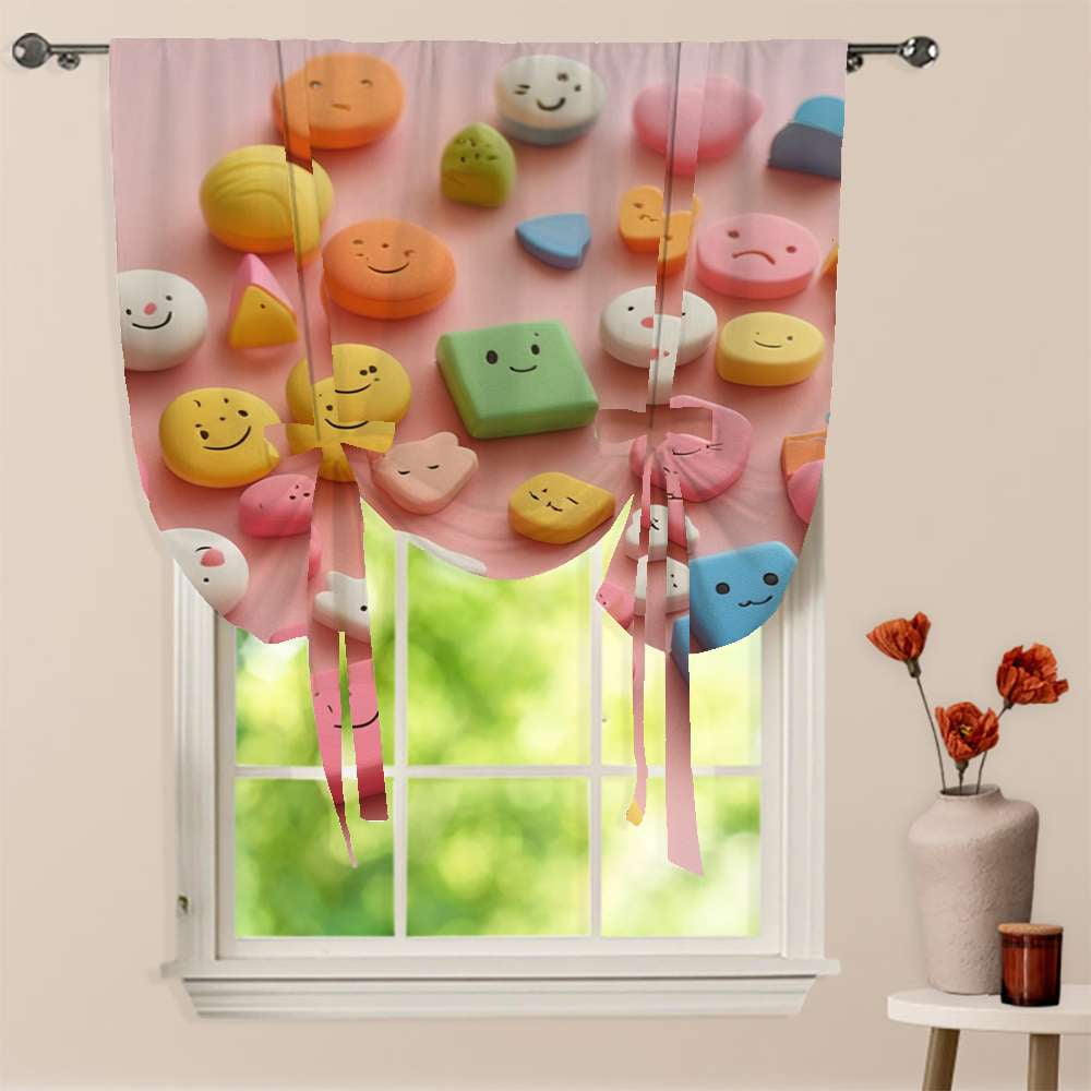 Cute Kawaii Erasers Set Window Curtain for Living Room Roman Curtain ...