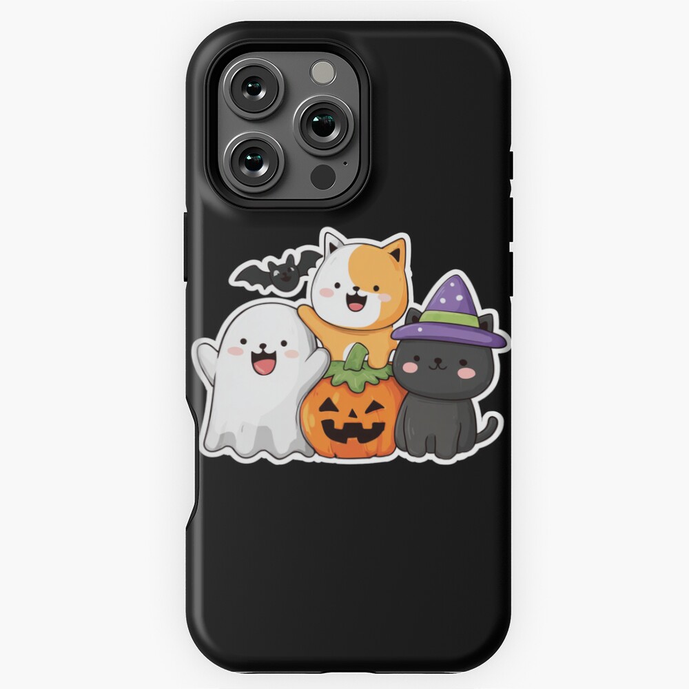 Cute Kawaii Halloween Friends Group Black Cat Orange Cat Ghost Pumpkin ...