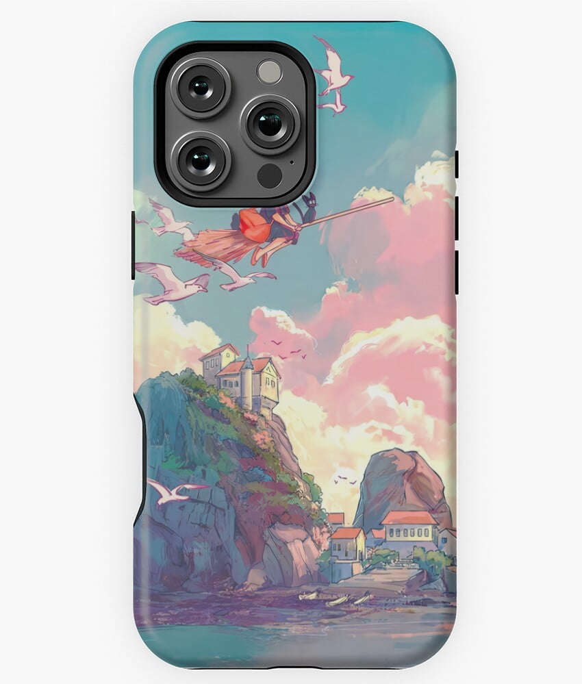 Cute Kawaii Kiki's Flying Ghibli Art Phone Case for iPhone 16 15 14 13 ...