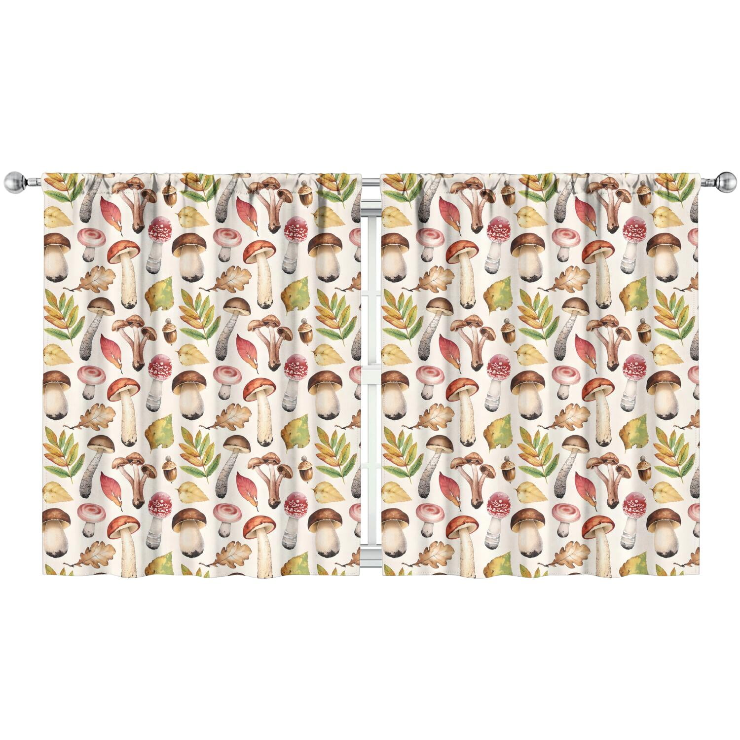 Cute Kawaii Mushroom Curtains Set - 2 Piece 52x63 Inch Kitchen Tier ...