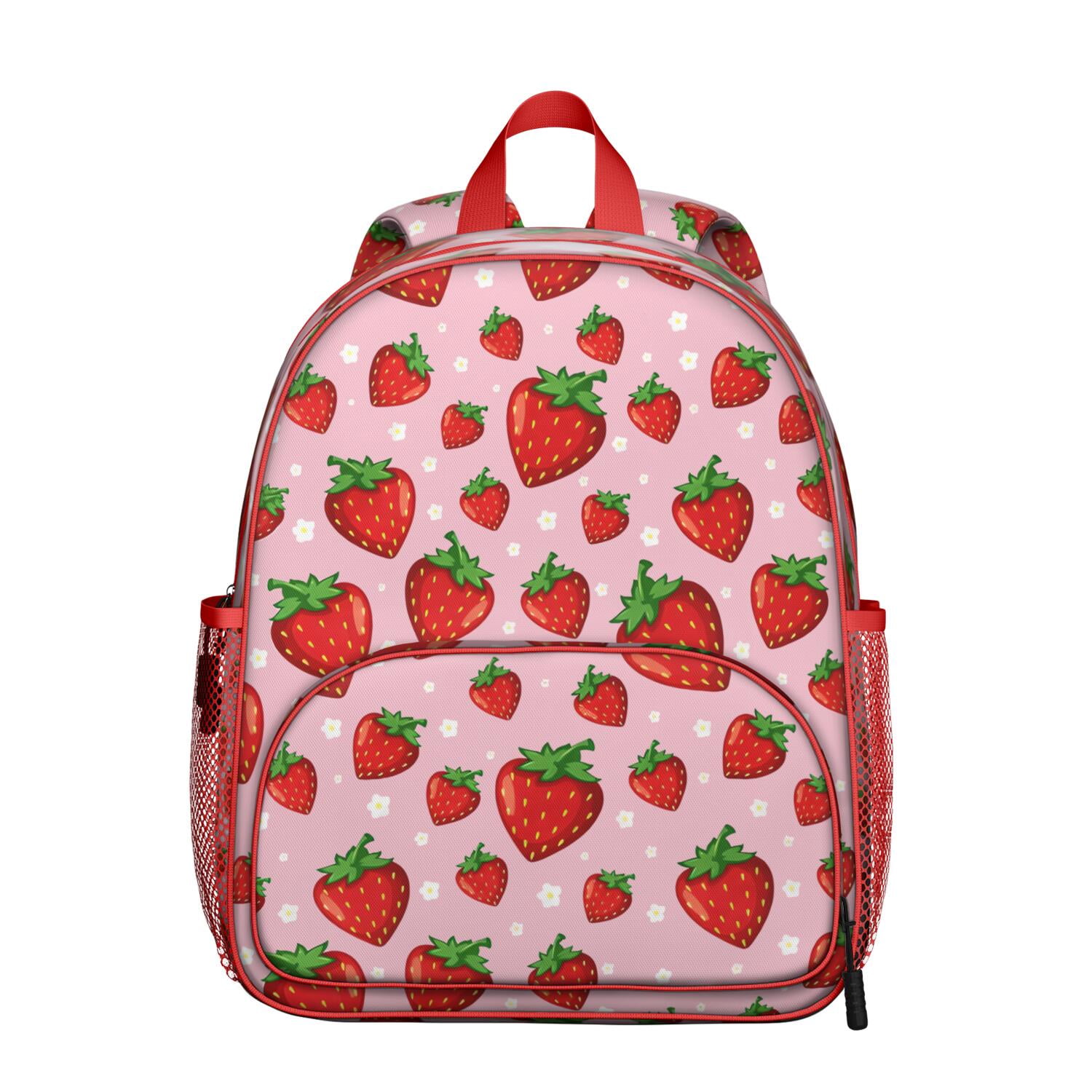 Cute Fresh Strawberry Backpack, Red Berry School Bag with Kawaii Flower ...