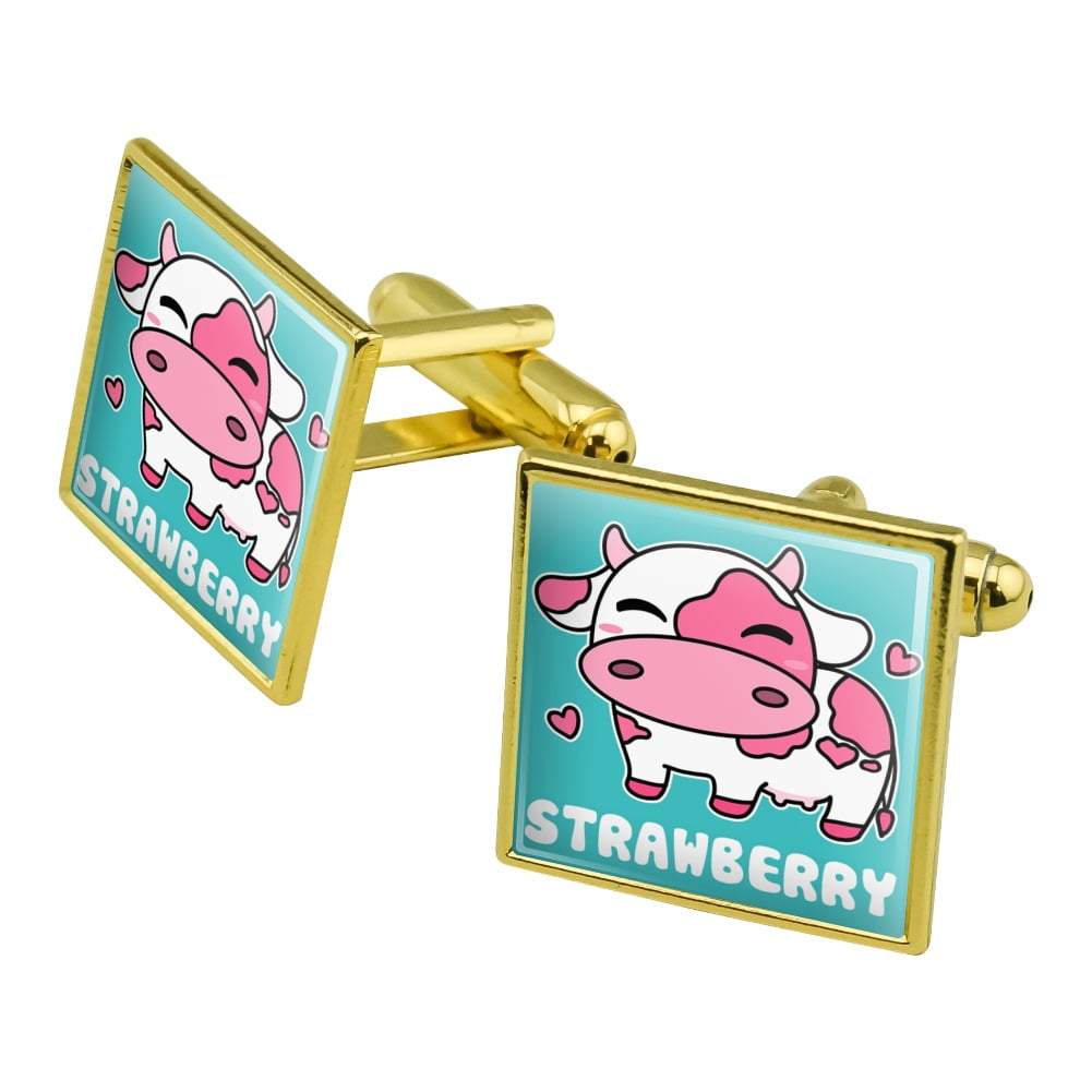 Cute Kawaii Strawberry Milk Cow Square Cufflink Set - Silver or Gold ...