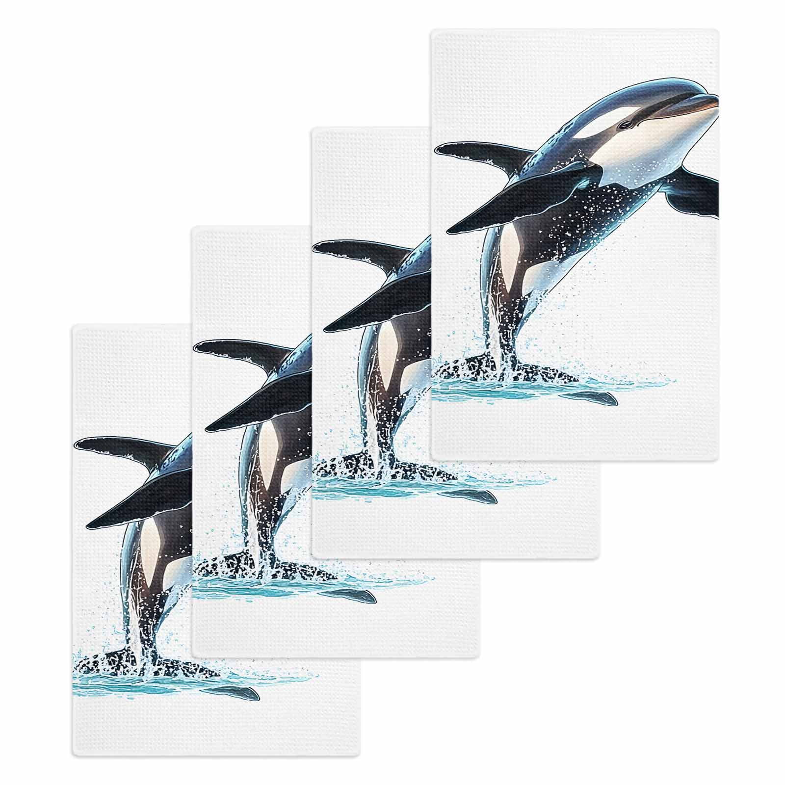 Cute Killer Whale Kitchen Dish Towels for Drying Dishes Set of 4, Orca ...