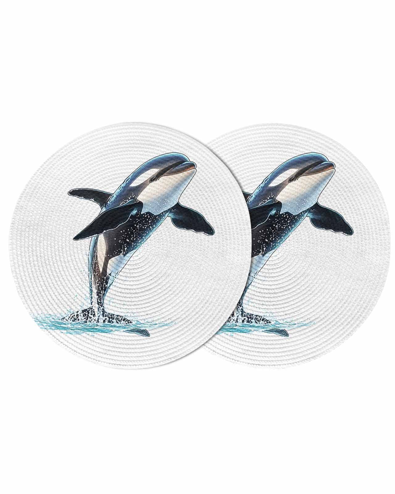 Cute Killer Whale Round 13 Inch Placemats Set of 2, Orca Animal Ocean ...