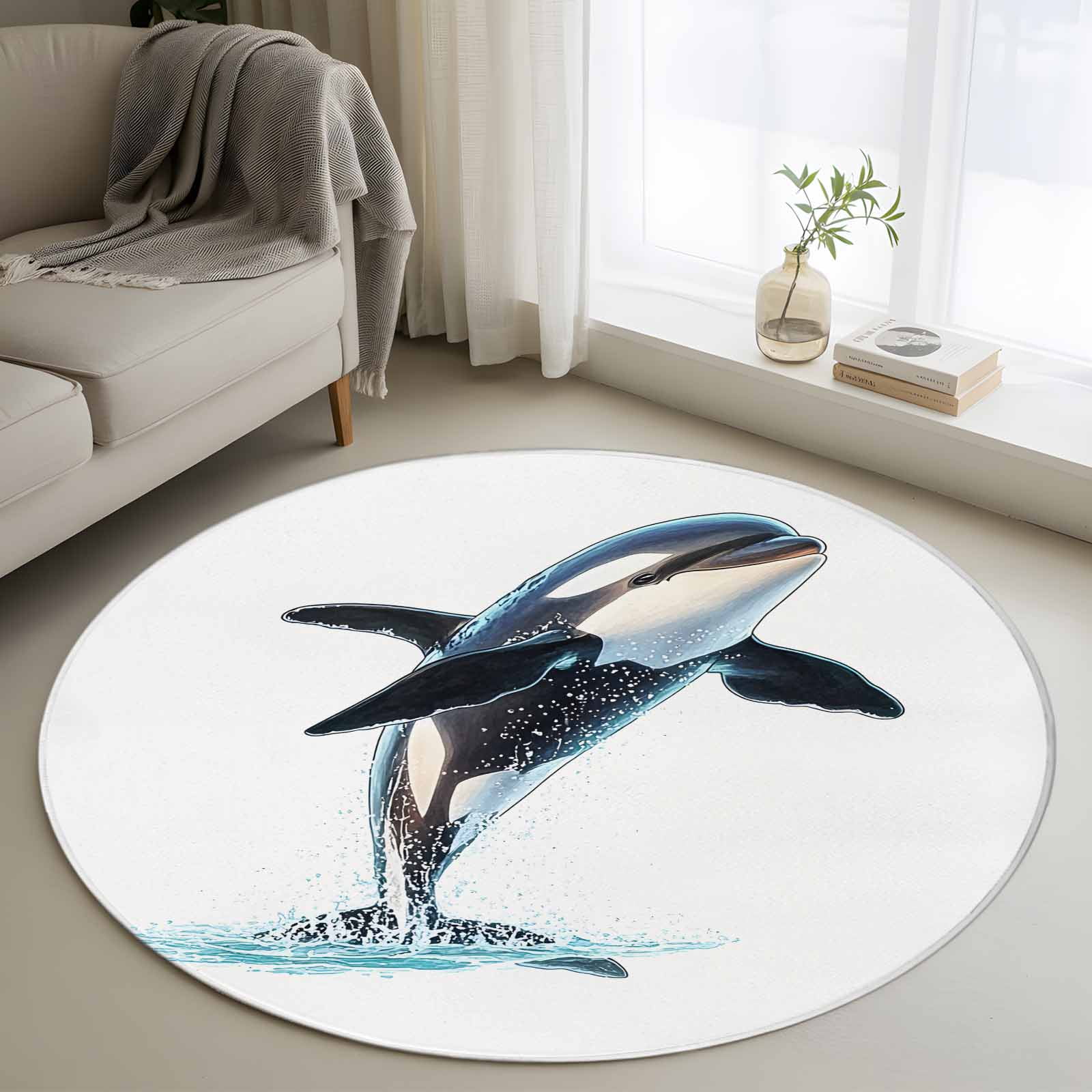 Cute Killer Whale Round Area Rug 4 FT, Non Slip Indoor Outdoor Rug ...
