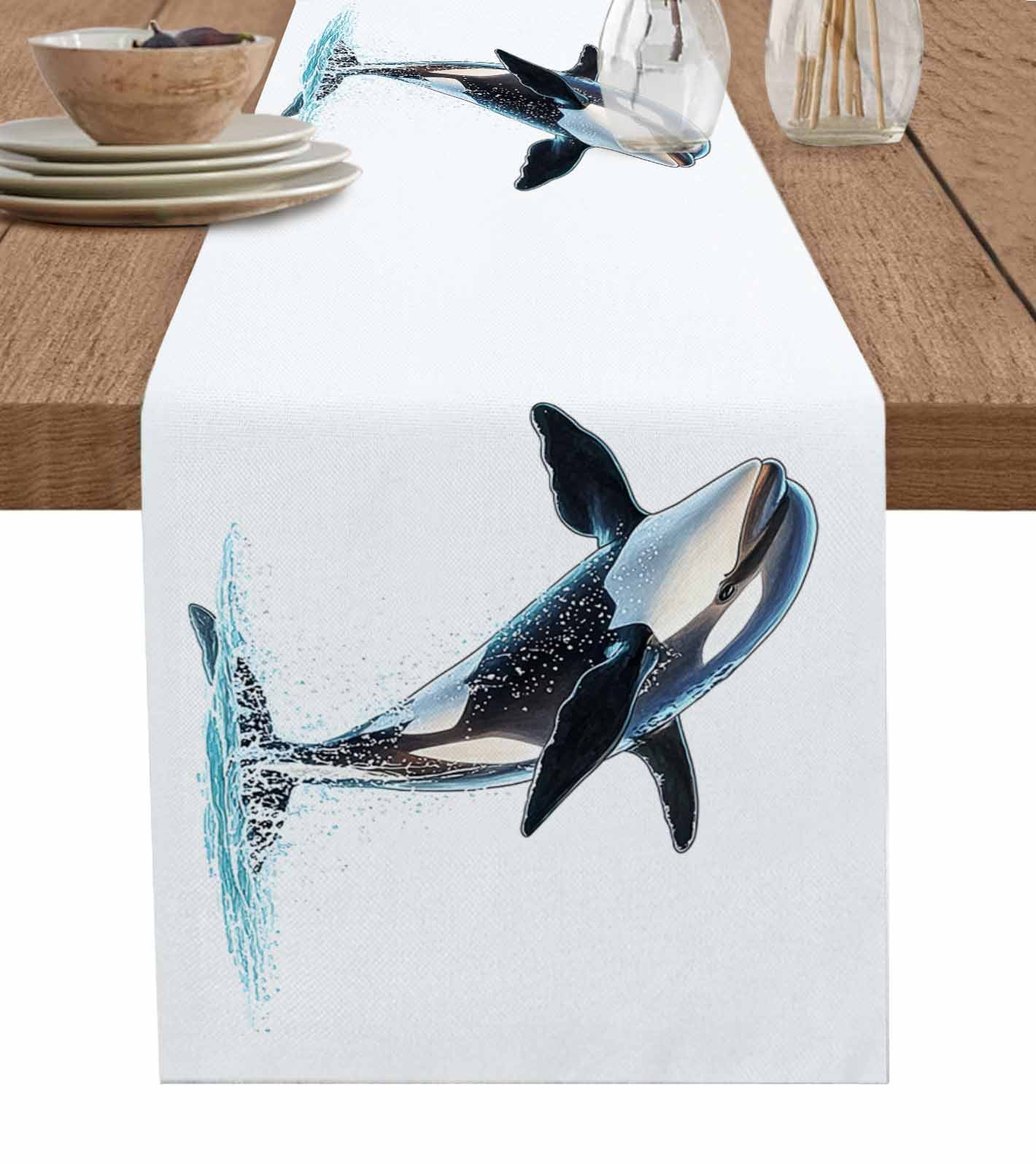 Cute Killer Whale Table Runner 72 Inches, Orca Animal Ocean Retro ...