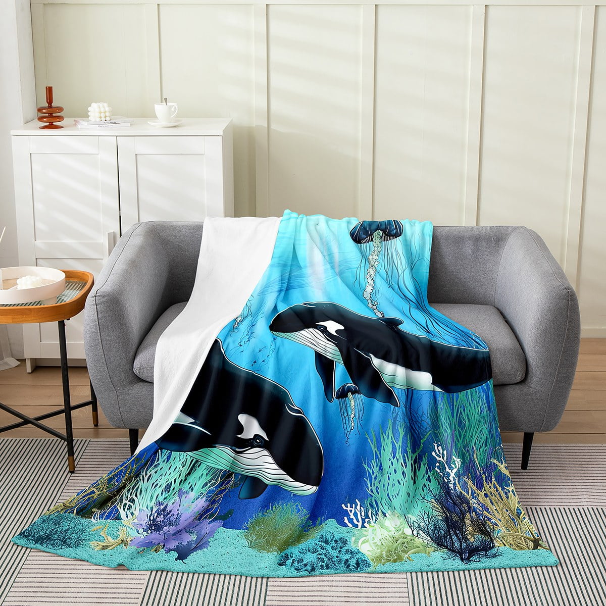 Cute Killer Whale Throw Blanket Jellyfish Blanket Throw 50x60 Seafloor ...