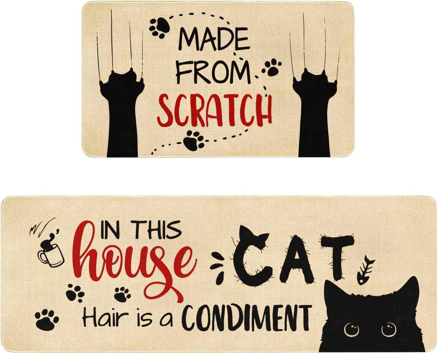 Cute Kitchen Mat Set of 2,Funny Cat Kitchen Rugs and Mats Non Skid ...