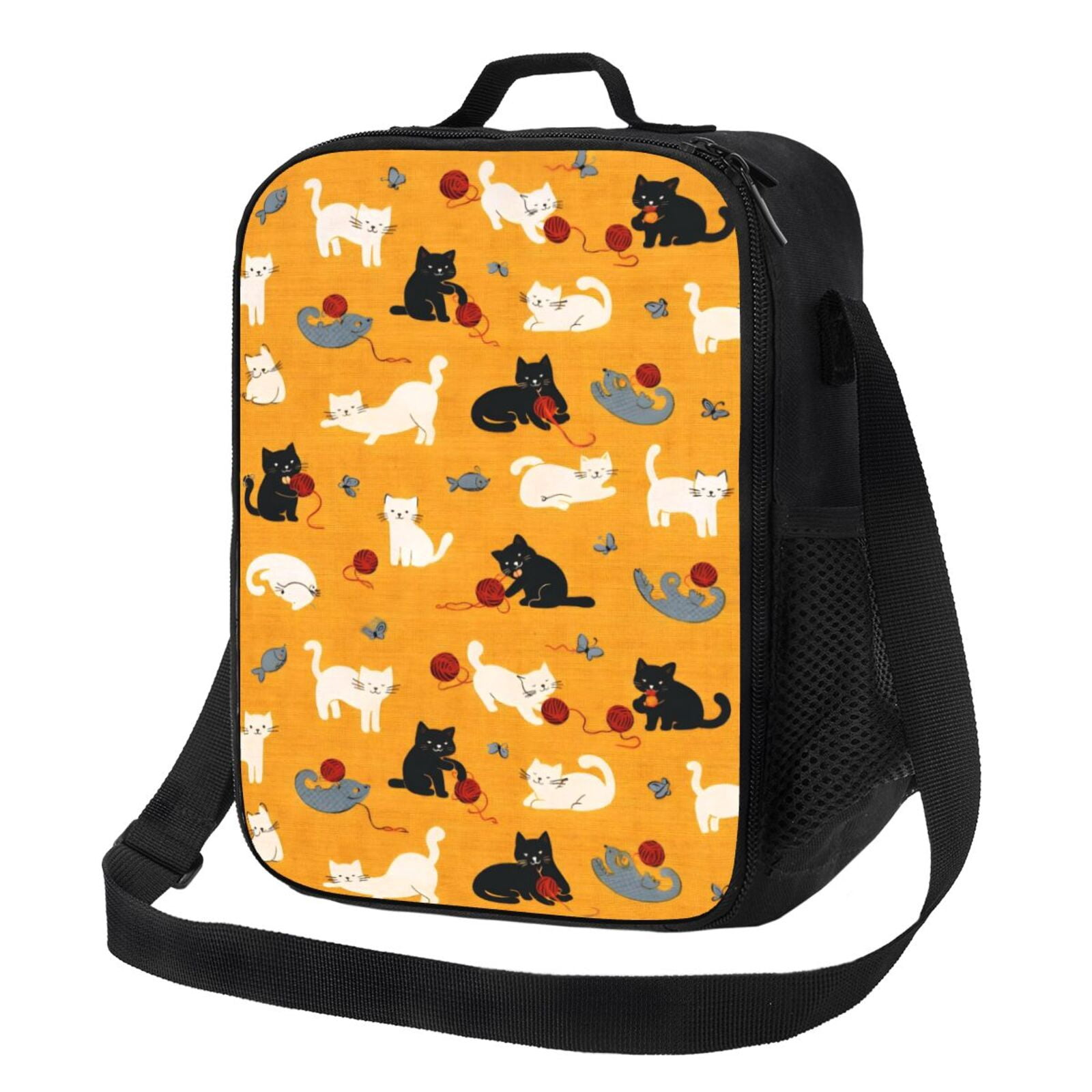 Cute Kitten Cartoon Cat Yarn Lunch Bag Insulated Thermal Lunch Box with ...
