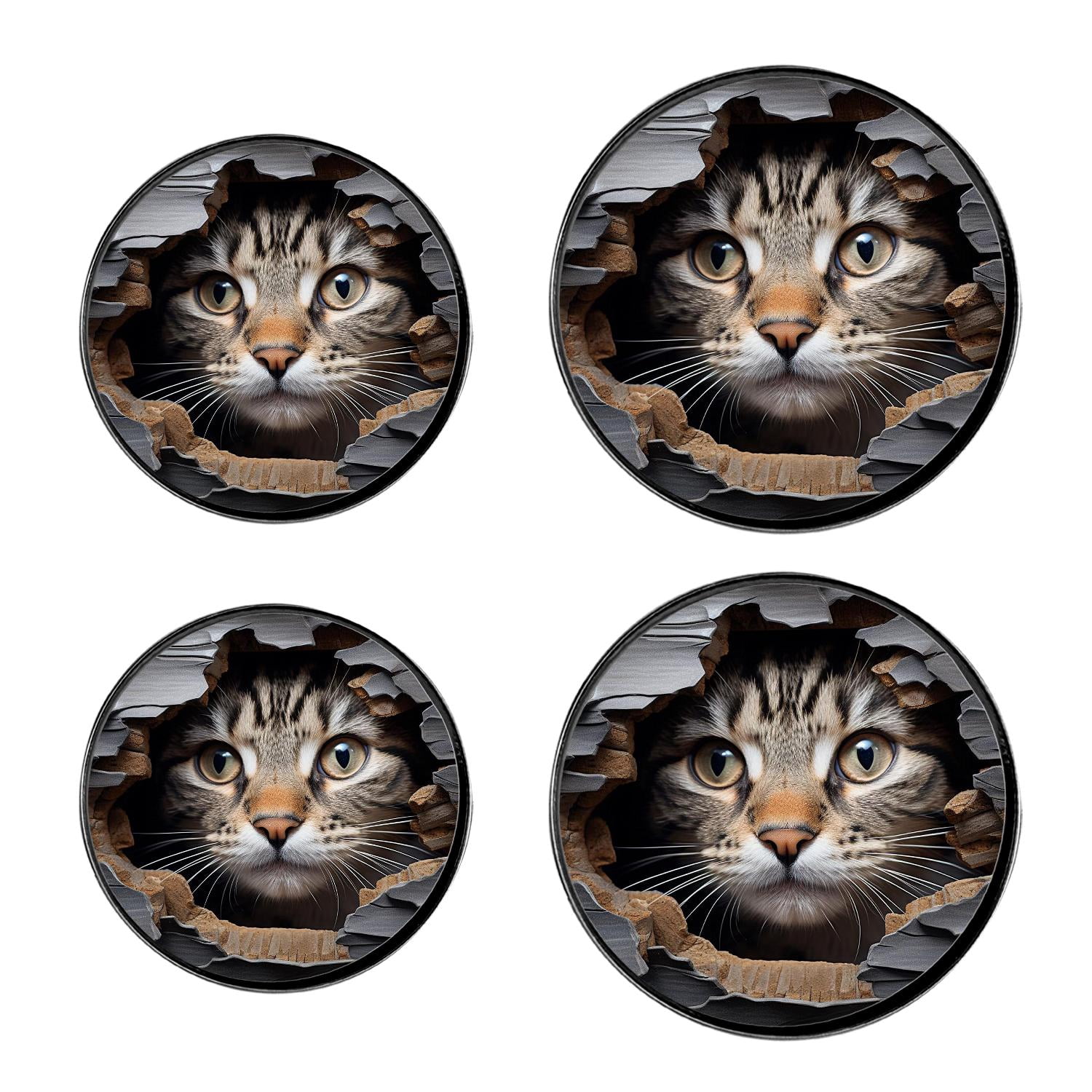 Cute Kitten Cat in Black Paper Hole Painting Stove Burner Covers Set ...
