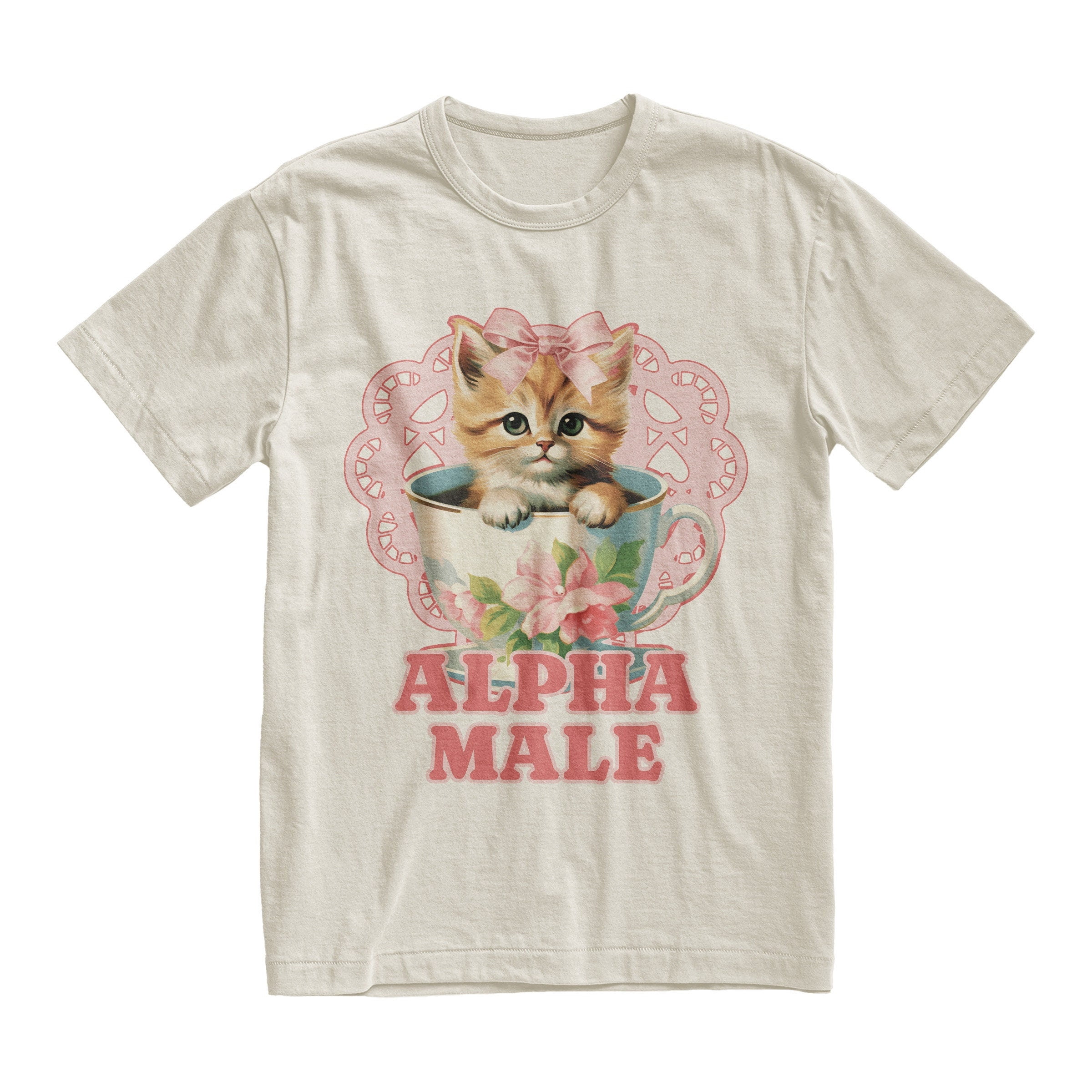 Cute Kitten Floral Design Alpha Male Funny T-Shirt for Cat Lovers and ...
