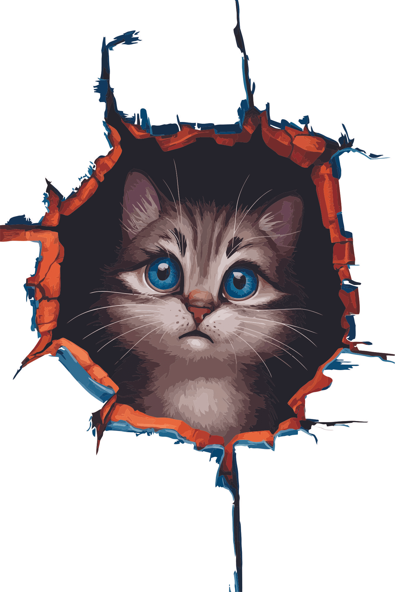 Cute Kitten Hole in a Wall Cat Cats Art Animal Fun Colorful Animals ...