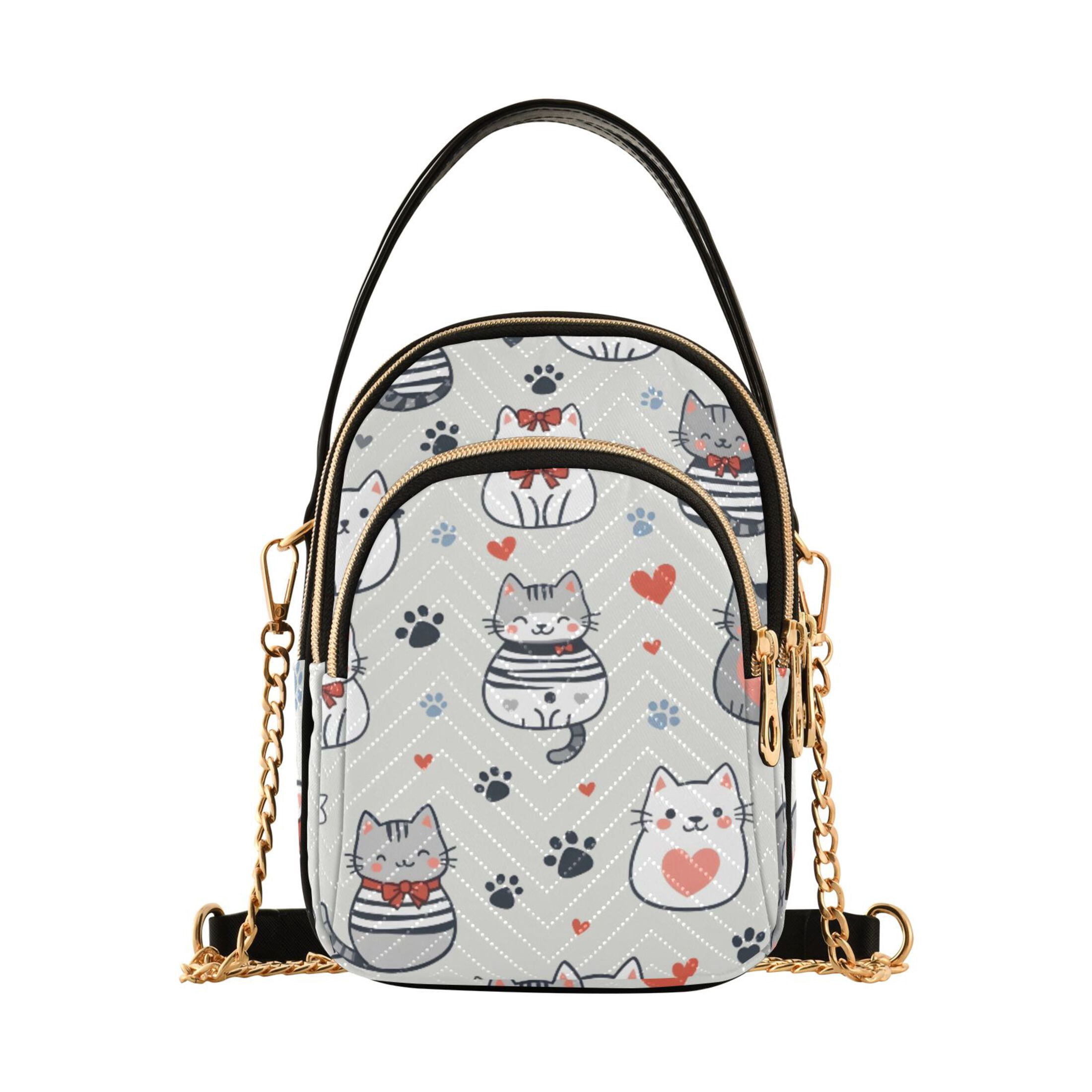Cute Kitten Paw Prints and Hearts Pattern Women's Crossbody Handbags ...