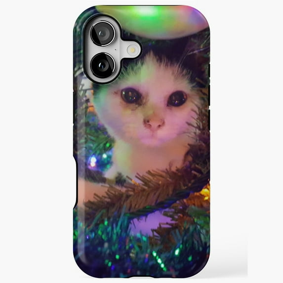 Cute Kitten in Xmas Tree Lights Holiday Phone Case 17 16 15 14 13 12 11 ...