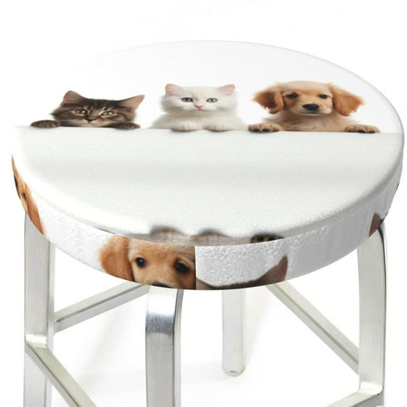 Cute Kittens And Puppy Bar Stool Covers - Stretch Round Seat Covers ...