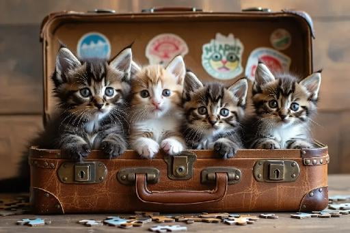 Cute Kittens Jigsaw Puzzle 1000 Pieces Cute Kittens in Suitcase Kitty ...