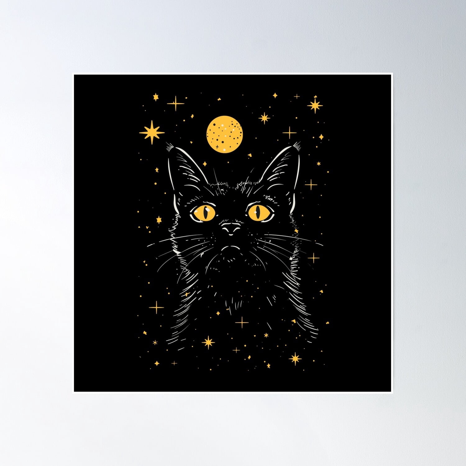 Cute Kitty Cat Under The Moon And Stars Poster Wall Art, Modern Wall ...